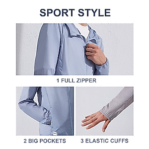 BENEUNDER UPF 50+ Outdoor Jackets Unisex, Full Zip-Up Lightweight Quick-Dry Jacket for Hiking Cycling Water Sports(LightGray 170/92A)