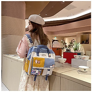 Kawaii Backpack with Pom Pom, Japanese Cute Tote Bag Aesthetic Crossbody Shoulder Bag Messenger Bag School Handbag (Pink)