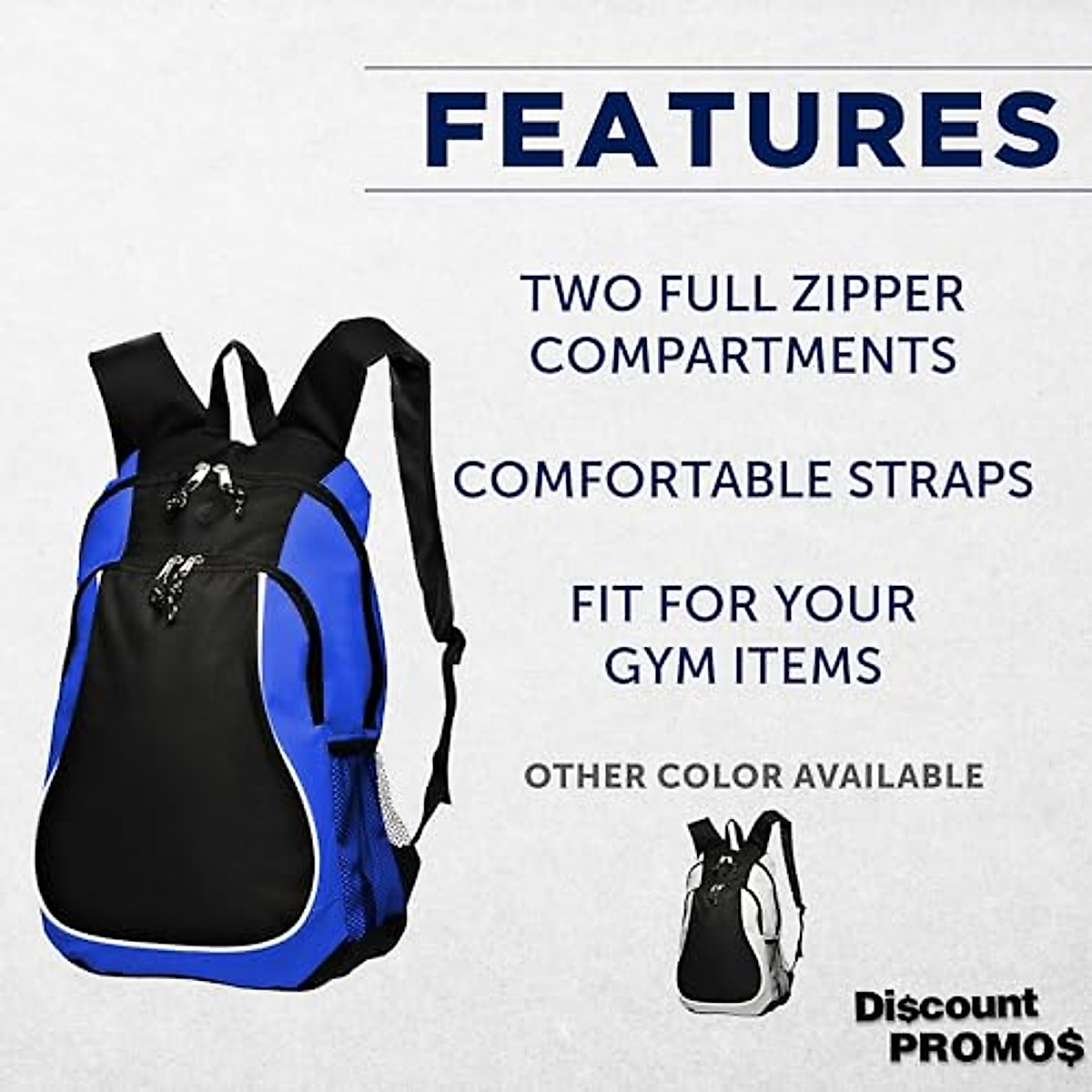 DISCOUNT PROMOS Large Sports Backpack with Mesh Pockets Set of 10, Bulk Pack - Perfect for School, Office, Outdoor Sports - Blue