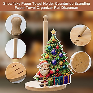 Christmas Paper Towel Holder - Wooden Countertop Dispenser with Acrylic Christmas Tree Design, Festive Holiday Kitchen Decor and Paper Towel Organizer