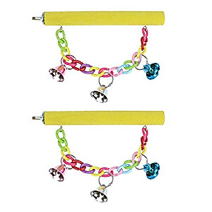POPETPOP Bird Perch Nail File-2 Pcs Parrot Perches Bird Stand Hanging Bird Perch with Colorful Bells for Small Medium Birds Cockatiel Parakeet Conure Cage Accessory