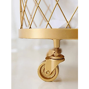 Clothes Storage Basket, Laundry Basket with Wheels, Round Mesh Wrought Iron Toy Storage Box- Home Bathroom Laundry Basket, Laundry Basket, for Clothes, Toy Storage, Dirty Clothes Storage Box (Gold)