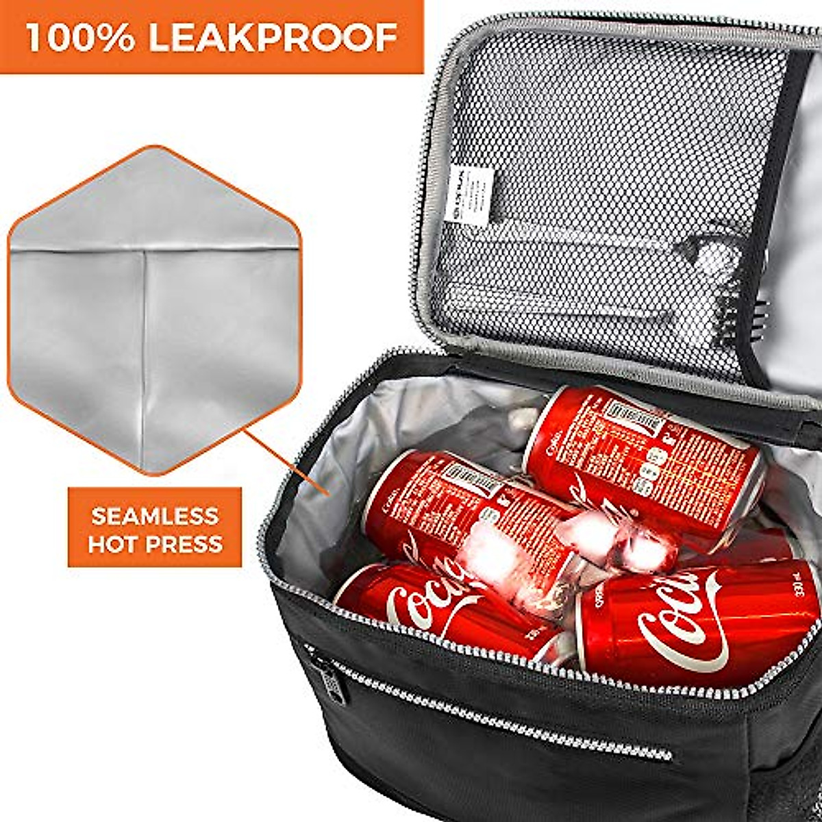 OPUX Insulated Lunch Box for Men Women, Leakproof Thermal Lunch Bag for Work, Reusable Lunch Cooler Tote, Soft School Lunch Pail for Kids with Shoulder Strap, Pockets, 14 Cans, 8L, Black