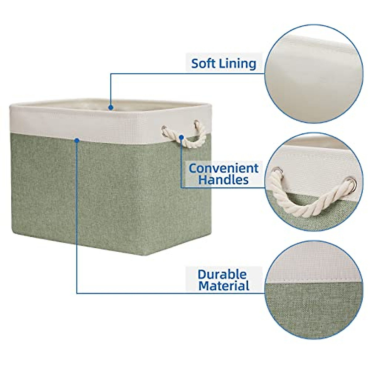 Temary Baskets 4 Pcs Cube Storage Bins for Shelves Bundled with 2 Fabric Storage Basket for Organizing Nursery, Home (White&Green, 13Lx13Wx13H inches, 16Lx12Wx12H Inches)