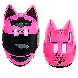 Cat Ear Motorcycle Helmet,Men and Women Cool Cute Cat Full Face Helmet,DOT Certification Standard,Suitable for All Seasons,Pink,L
