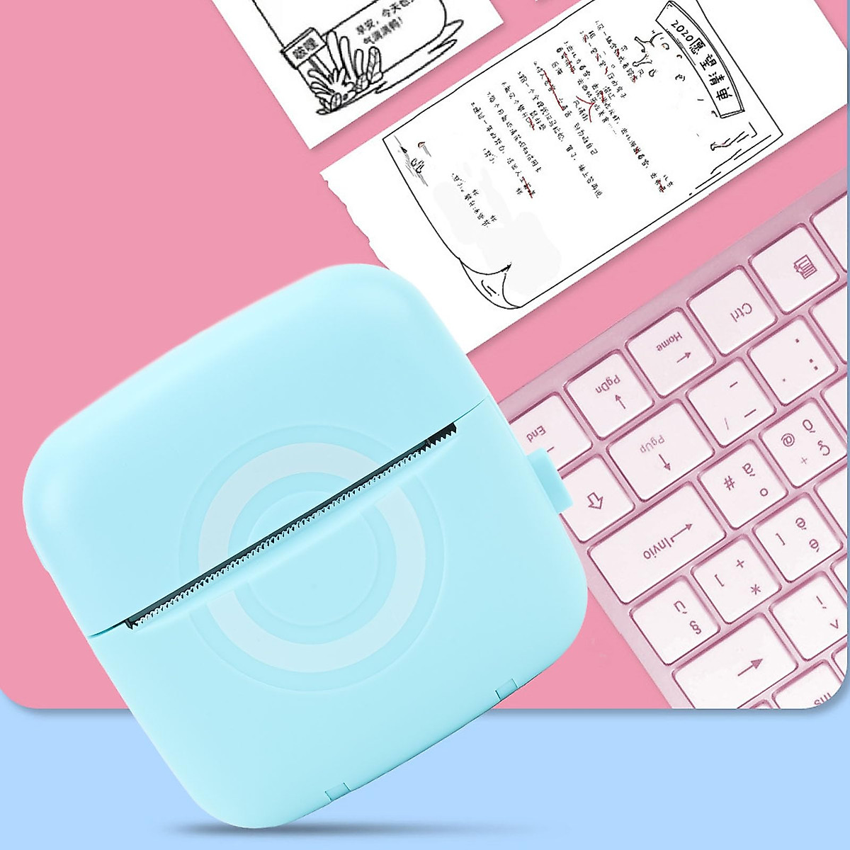 Portable Thermal Printer, BT 200DPI Rechargeable Inkless Black White Thermal Printer, Supports APP Function, Receipt Printer for Pictures Labels Texts (Sky Blue)