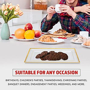 Yumchikel- Serving Tray Plastic for Party, 14" x 7.5" Platters for Serving Food (Clear Gold Rim)