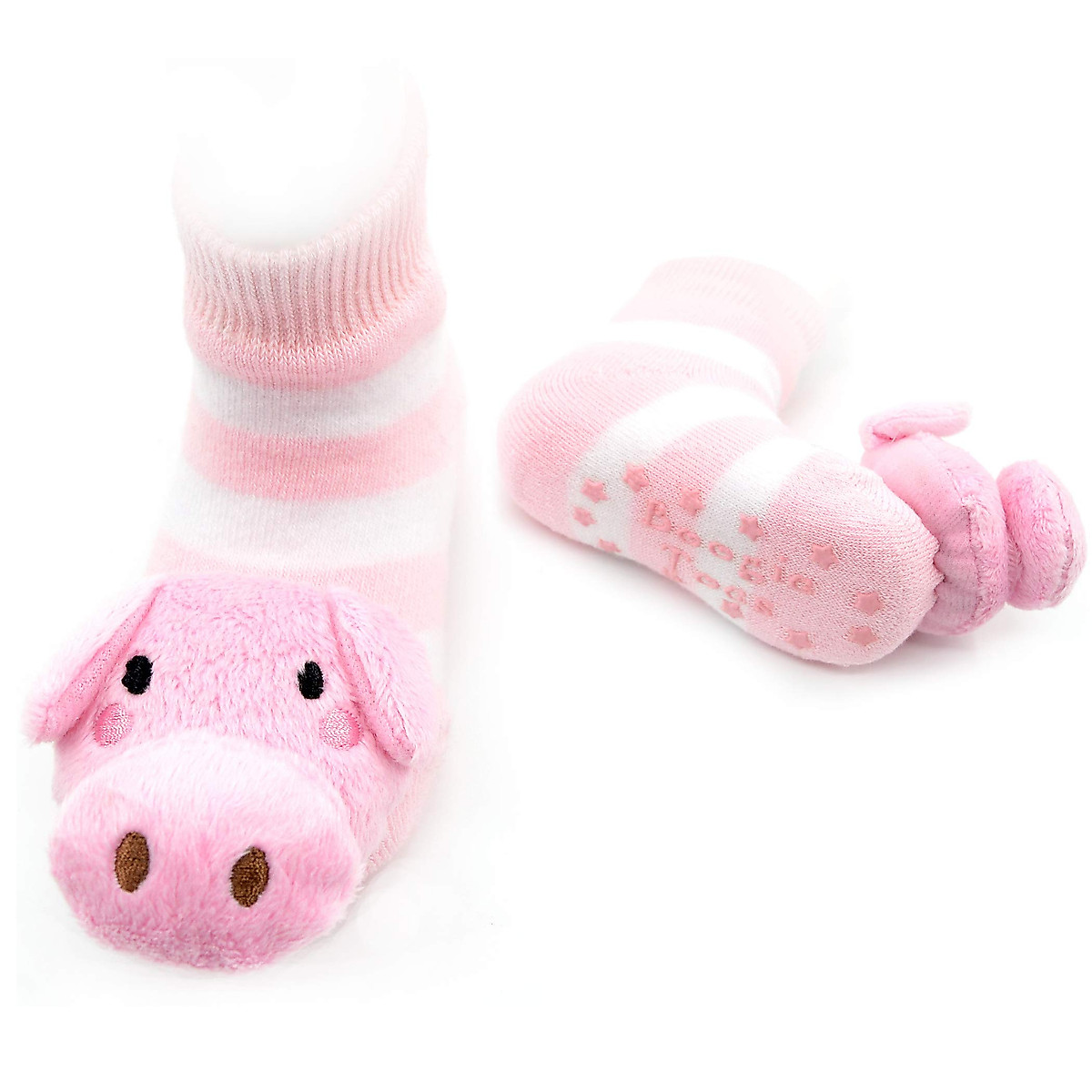 Pink/White Piggy Boogie Toes Rattle Sock, 1-Pair (0-1Y)