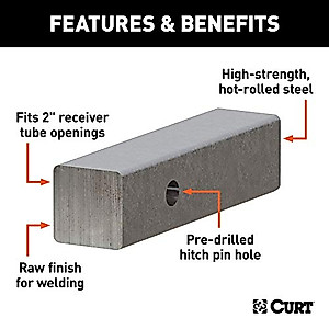 CURT 49537 2-Inch x 8-Inch Weld-On Raw Steel Trailer Hitch Bar Shank