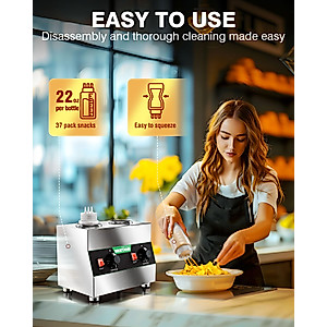 WantJoin Electric Sauce Warmer Dispenser - Countertop Stainless Steel Sauce Heat Preservation Machine 320W Hot Fudge Nacho Cheese Ketchup Chocolate Warmer for Commercial with 650ml Squeeze Bottle*2
