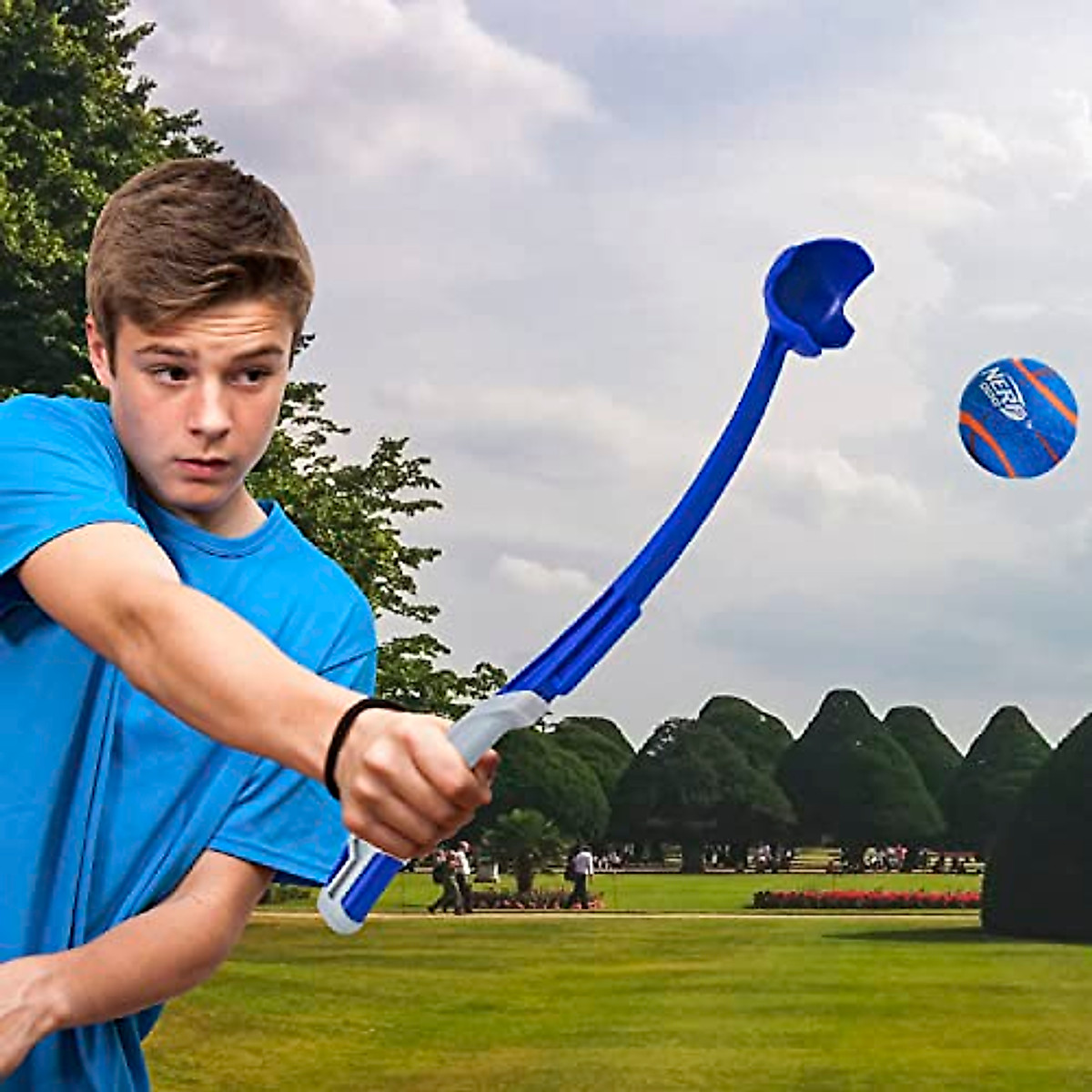 Nerf Dog 25in Translucent Air Strike Thrower, Dog Toy Gift Set with Five 2.5in Balls, Lightweight, Durable and Water Resistant, for Small/Medium/Large Breeds