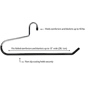 Blanket Hangers Set of 6 Heavy Duty Stainless Steel Hanger with Black Vinyl Nonslip Coating - Great for Closet Storage of Quilts, Comforters, Bedding, Table Cloths, Towels, Rugs and Sleeping Bags