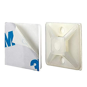 XHF 100 PCS 3/4" White Self Adhesive Cable Zip Tie Mounts Wire Cable Clips Holders Management Anchors Organizer Holders Squares(HS-101S)