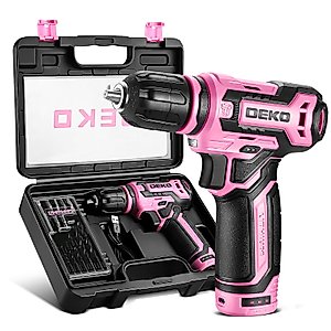 Cordless Drill：DEKOPRO 12V Power Drill Set with Pink Electric Drill with Tool Set Gift Box, Pink Drill Set for Women