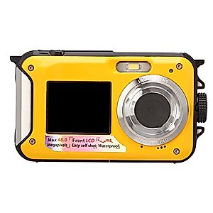 Dual Screens Waterproof Digital Camera, Full HD 2.7K 48MP 10ft 16X Digital Zoom Waterproof Dual Front and Rear Screen Digital Camera for Teenagers Beginners. (Yellow)