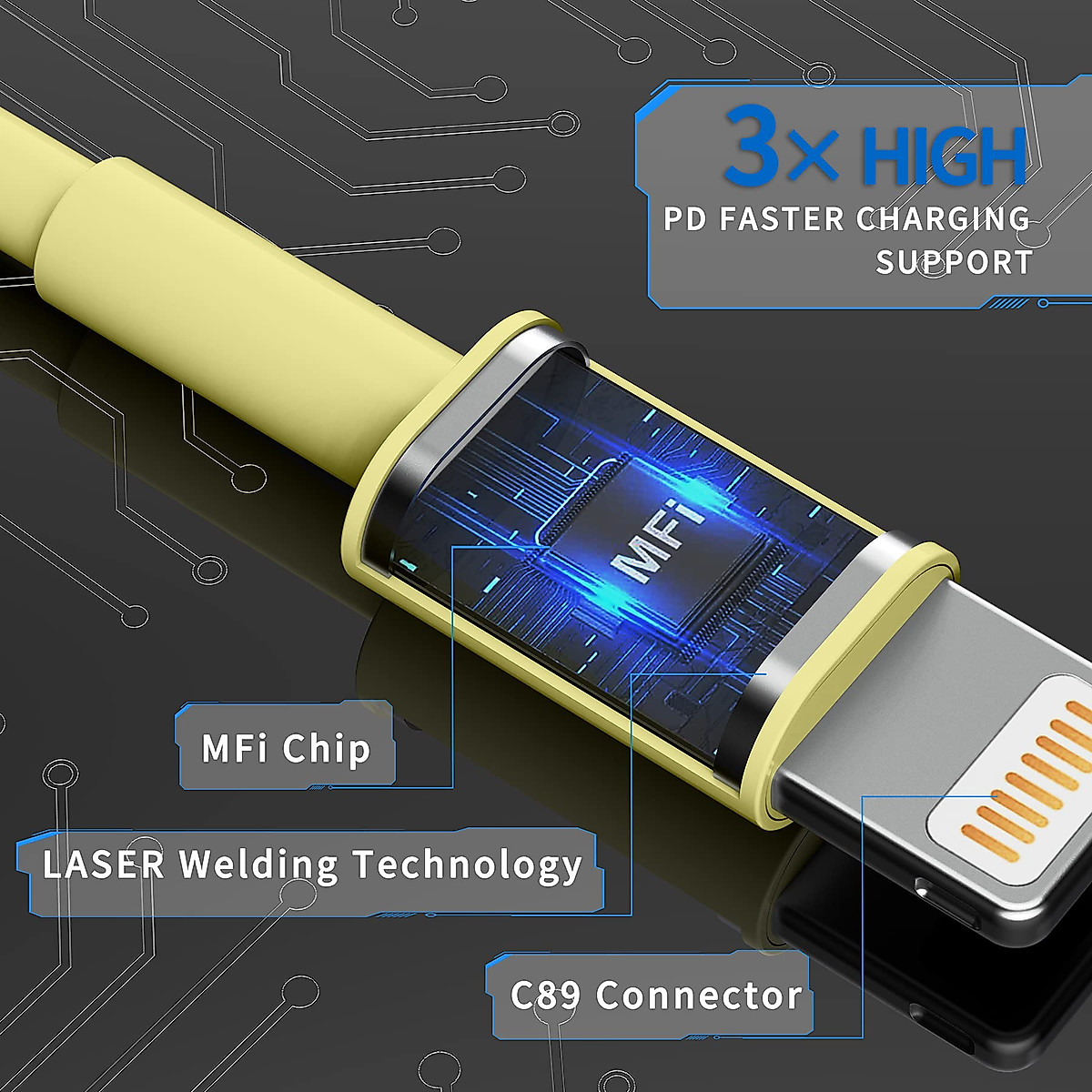 iPhone Charger, [Apple MFi Certified] 2Pack 3ft Fast Lightning Cord for Long iPhone Charger Cord, Apple Charging Cable Cord for iPhone 12/11 Pro/11/XS MAX/XR/8/7/6s/6/5S/SE iPad/Air Original Yellow