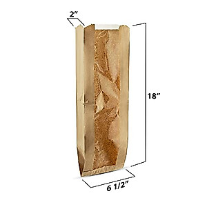 MT Products Paper Bread Bags - Kraft Brown Bakery Bags with Window - 6.5" x 2" x 18" Breathable Bread bags for Homemade Bread Gift Giving (Pack of 50) - Made in the USA