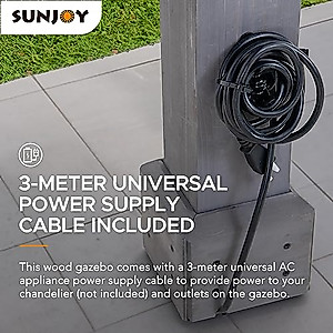 Sunjoy 13.5 x 13.5 ft. Hardtop Gazebo Outdoor Patio Black Steel Gazebo with LED Lights, AC Outlet, USB Port and A 3-Meters Universal Power Supply Cable, Black