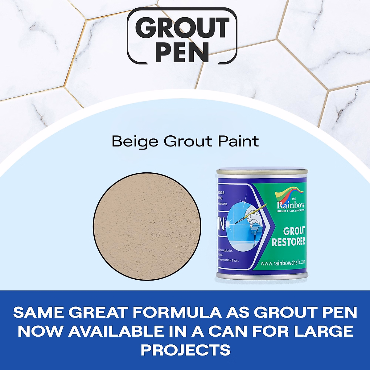 Grout Pen Beige Grout Paint: Waterproof Tile Paint Grout Refresh Restorer for Floor, Kitchen & Bathroom Shower Tiles - Beige - Can Size for Larger Projects - 125ml (4.2oz)