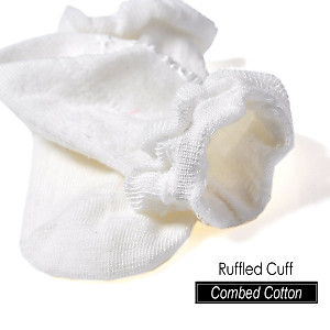 EPEIUS Infants and Toddlers Baby-Girls Non Slip Ruffle Frilly Ankle Socks Pointelle Grip Socks (Pack of 6) 6-18 Months,Natural White