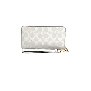 Coach Outlet Long Zip Around Wallet Wristlet In Signature Canvas, Chalk / Glacierwhite, One Size