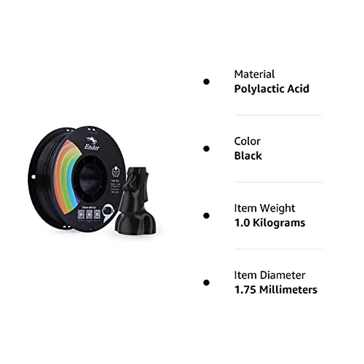 Official Creality Upgrade Ender 3D Printer Filament, Black PLA+ Filament 1.75mm, 1kg Spool (2.2lbs), Accuracy +/- 0.02mm, 3D Printing Filament, Strong Toughness, Vacuum Packaging, Environment Friendly