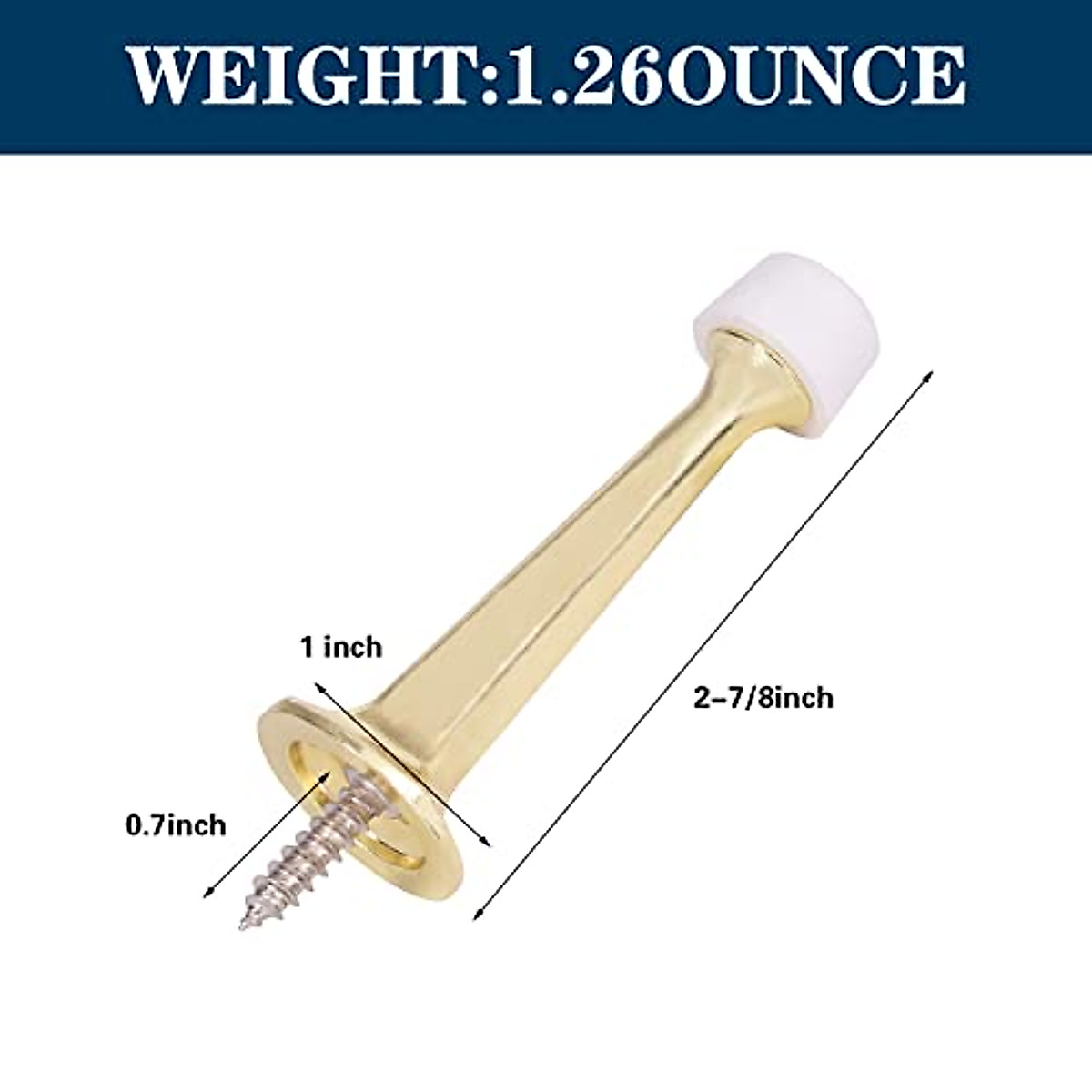 3 Inch Heavy Duty Solid Rigid Metal Gold Door Stop with Soft Rubber Tip, Protect Wall & Door,10 Pack