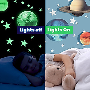 Glow in The Dark Stars and Planets, Bright Solar System Wall Stickers -Glowing Ceiling Decals for Kids Bedroom Any Room,Shining Space Decoration, Birthday Christmas Gift for Boys and Girls (Green)