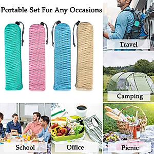 LIANYU 2 Pack Travel Silverware Set, 18-Piece Portable Utensils Flatware Set with Blue and Pink Case Bag, Reusable Cutlery Set for School Office Camping, Dishwasher Safe
