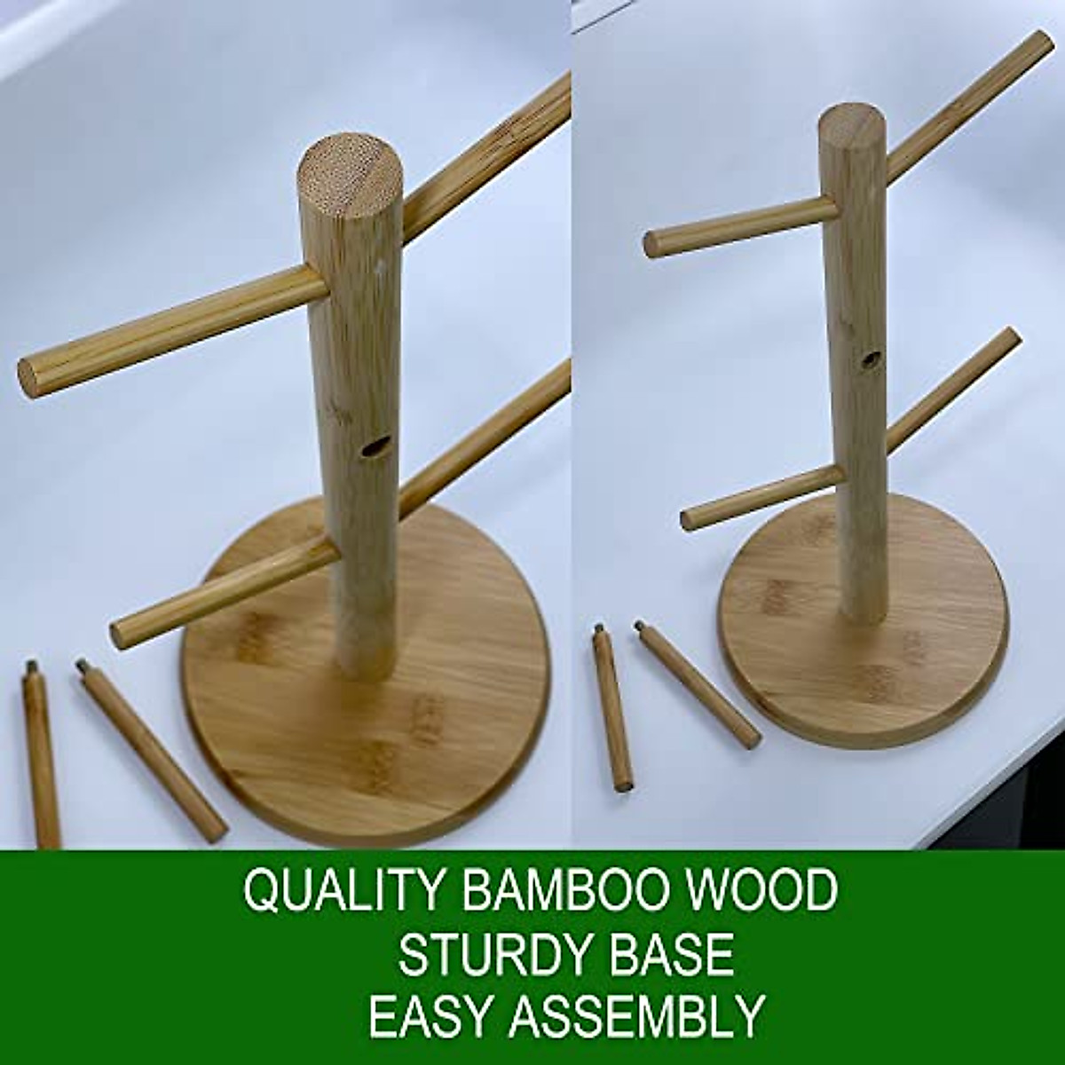 TREES & BREEZE Mug Holder, Coffee Cup Holder for Counter, Mug Tree, Wooden Mug Stand