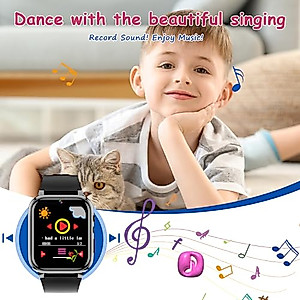 Goodatech 1.69'' Kids Smart Watch for Kids Boys Girls, Camera,26 Puzzle Games,Video Music Player,Pedometer,Alarm Clock, Learning Education Toys Gifts for 4-12 Years Children (Black)
