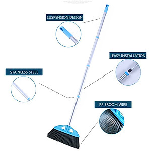 YONILL Indoor Dust Broom with Long Handle - Angle Broom for Hardwood Floor Cleaning Inside Soft Sweeping Brooms for House and Kitchen
