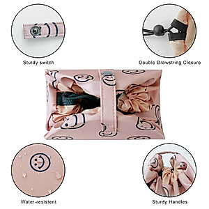 MESTOOTH Drawstring Makeup Bag Open Lay Flat,Large Capacity Cosmetic Bag For Women Purse With Compartments,Travel Toiletry Bag Accessories Organize (Green) (pink)