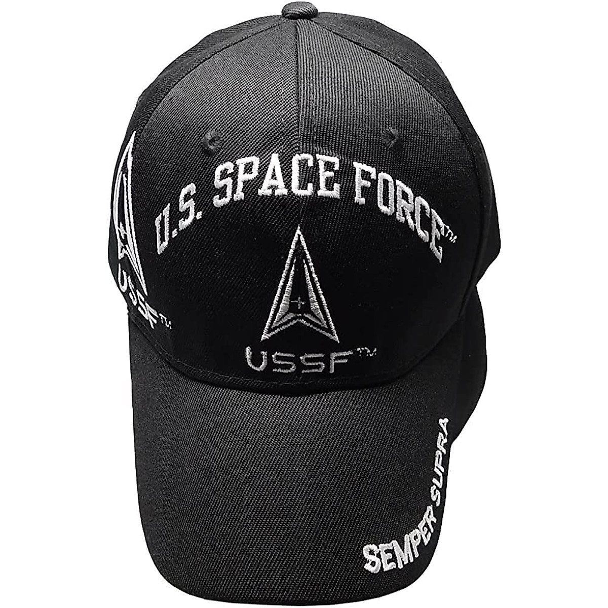 Flakita's Novelties United States U.S. Space Force USSF Semper Supra Black with White Shadow Adjustable Embroidered Baseball Cap Hat