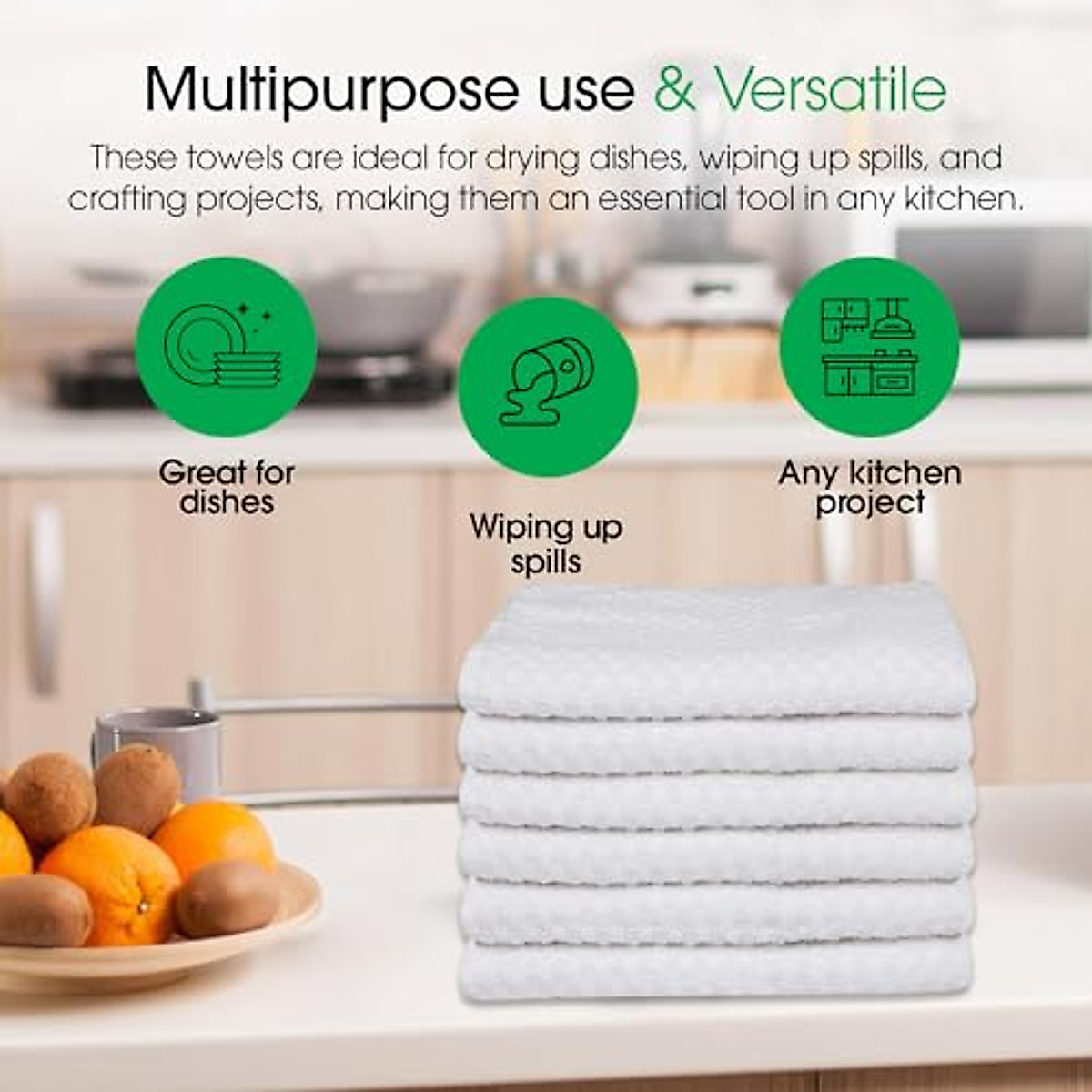 DG Collections Terry Dish Towels, 100% Cotton Kitchen Towels, Set of 6 (18x28 inch) Hand Towels - 400 GSM, Absorbent Terry Cloth Dish Towels for Kitchen, Soft Tea Towels - White Color