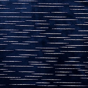 PLWORLD Navy Blue Decorative Velvet Curtains 84 Inch Long for Living Room Bedroom, Soft Luxury Line Pattern Metallic Printed Window Treatment, Grommet Top Drapes 52" W 2 Panels