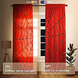 Allenjoy Superhero Spider Web Children Red Window Curtains for Boy Kids Baby Room Bedroom Nursery Toddler Home Office Decor Decorations Durable Fabric Machine Washable 82 in x 84 in