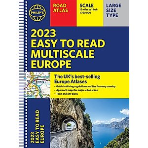 2023 Philip's Easy to Read Multiscale Road Atlas Europe: (A4 Spiral binding)