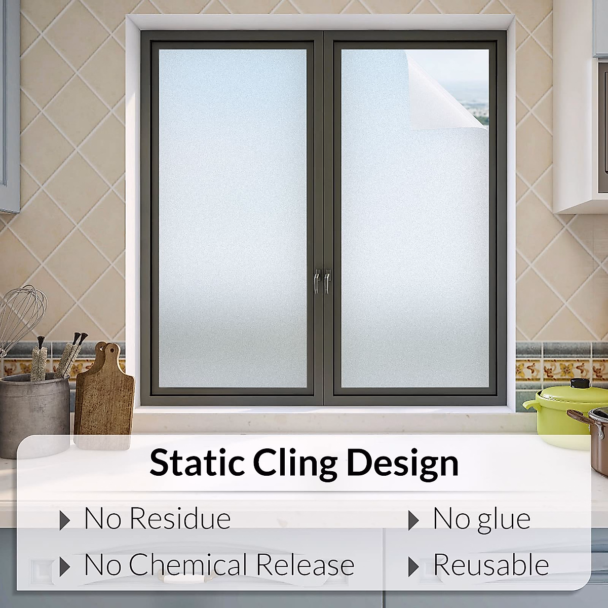 Haton Window Privacy Film, Frosted Glass Window Film, Bathroom Opaque Window Coverings, Decorative Static Cling Removable Window Sticker for Home Office, Non Adhesive, 17.5 x 78.7 Inches