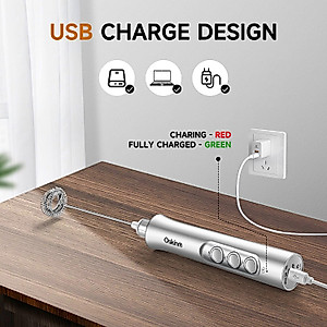 Oskinm Milk Frother Handheld with 3 Stainless Steel Whisks, USB Rechargeable Electric Foam Maker, Drink Mixer with 3 Speeds for Coffee, Bulletproof Coffee, Latte, Matcha