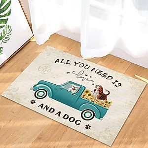 Sunflower and Blue Vintage Truck Old NewspaperBathroom Shower Mat Doormat Non Slip,Floor Rug Absorbent Carpets Floor Mat Home Decor for Kitchen Bedroom Rug, 16"X 24"