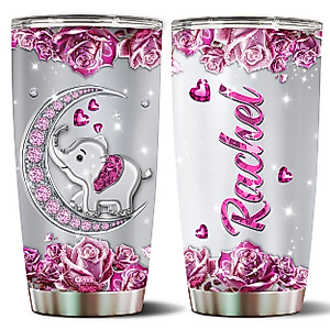 WONWIX Personalized Elephant Tumbler Coffee Mugs Gifts For Women Funny Cute Jewelry Elephants Travel Drinking Cup For Adults Birthday Christmas Valentine 20oz Stainless Steel Cups With Lid