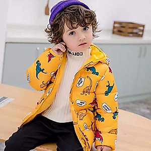 Baby Boys Girls Down Cotton Coat Cotton Hoodie Jacket Winter Outerwear Lightweight Baby Dinosaur Printed Lightweight Down Cotton Jacket Yellow Size 90cm