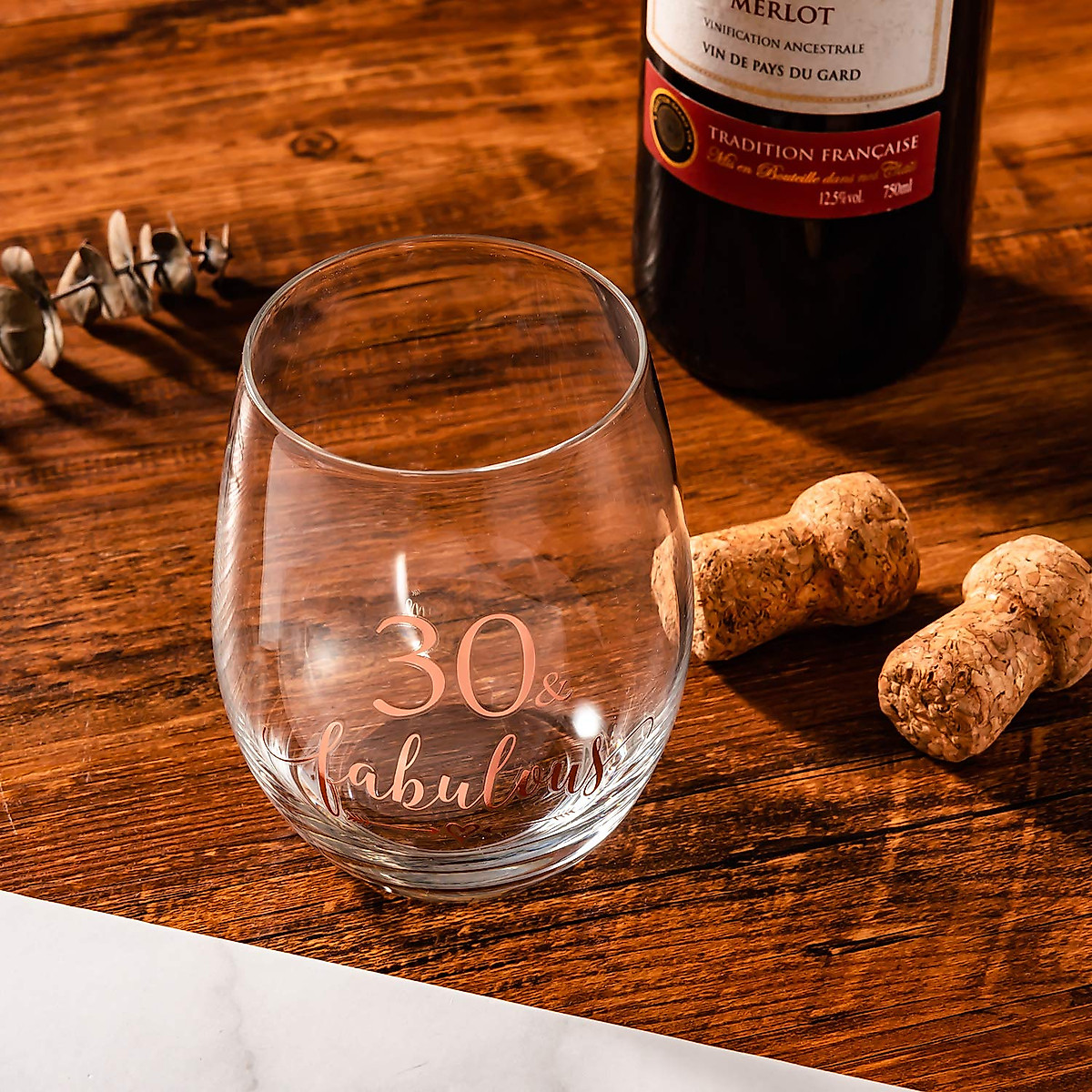 Crisky Rose Gold 30 & Fabulous Wine Glass for Women 30th Birthday Gifts Funny Ideas for Women, Wife, Mom, Sister, Aunt, Friends, Coworker, Her Rose Gold Foil 30 & Fabulous 14oz, with Box