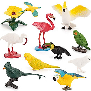 DOYIFun 10 Pcs Simulated Bird Animals Parrot Model Figure Toys, Realistic Flamingo Birds Figurine Collection Playset Cake Toppers Gift for Kids Educational Toys