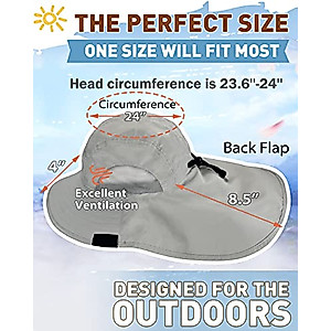 Wide Brim Sun Hat with Neck Flap, UPF 50+ Hiking Safari Fishing Caps for Men and Women Gray