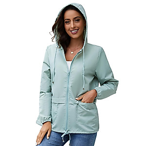 Zcfire Summer Thin Jackets Waterproof Raincoat Lightweight Breathable Rain Jacket Hooded Rain Coat Outdoor Light Green XL