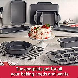 All-Clad Pro-Release Nonstick Bakeware Set 10 Piece Oven Safe 450F Half Sheet, Cookie Sheet, Muffin Pan, Cooling & Baking Rack, Round Cake Pan, Loaf Pan, Baking Pan Grey