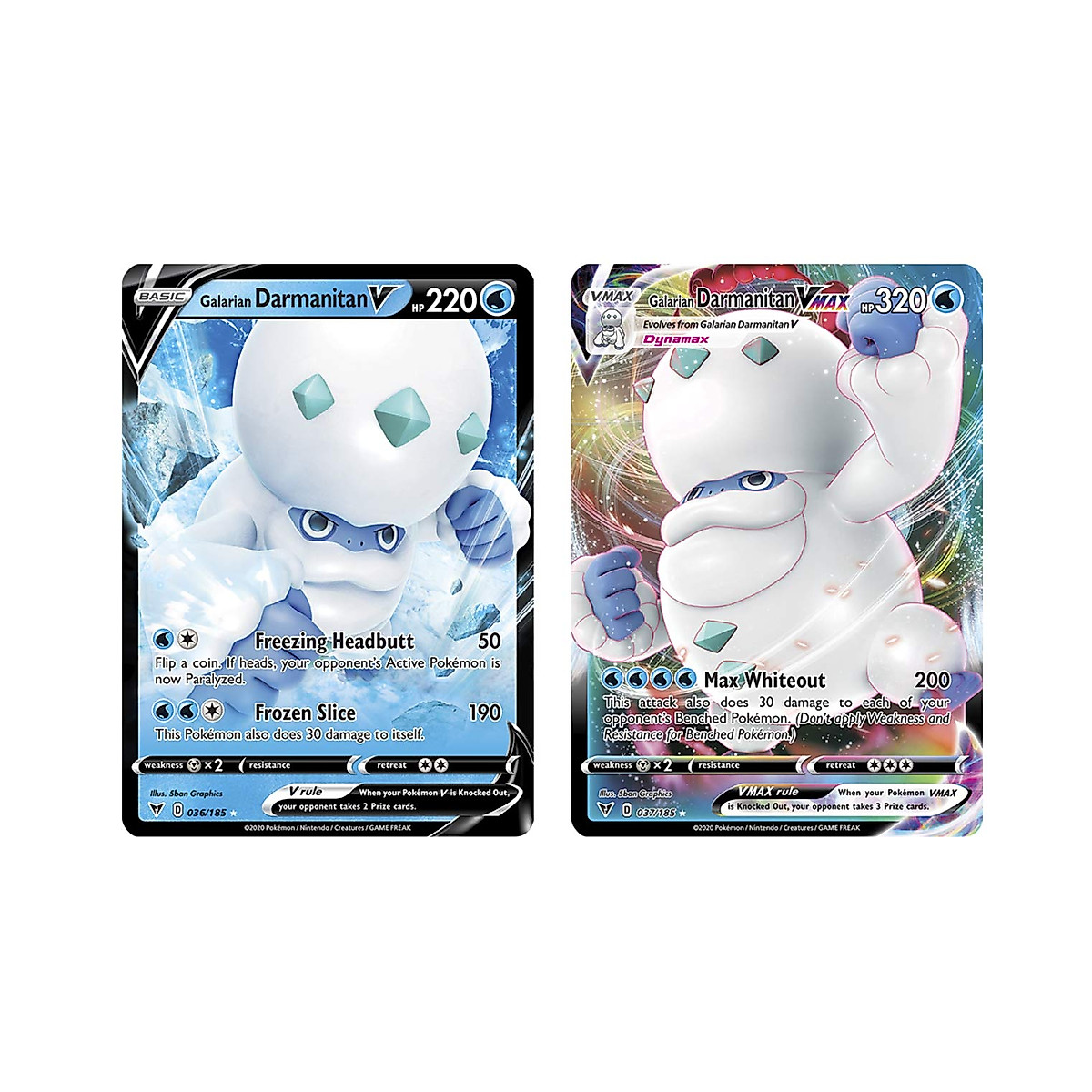 Pokemon Vmax Card Set - Galarian Darmanitan VMAX 37/185 & Galarian Darmanitan V 36/185 - Vivid Voltage - Ultra Rare Card Lot