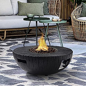 DESwan 28 in. 30000 BTU Round Outdoor Propane Gas Magnesium Oxide Fire Pit with Water Proof Cover and Lava Rock